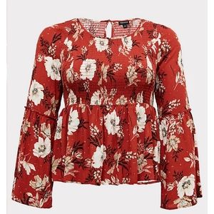 torrid | Tops | Torrid Red Terracotta Floral Crinkled Babydoll Top ...